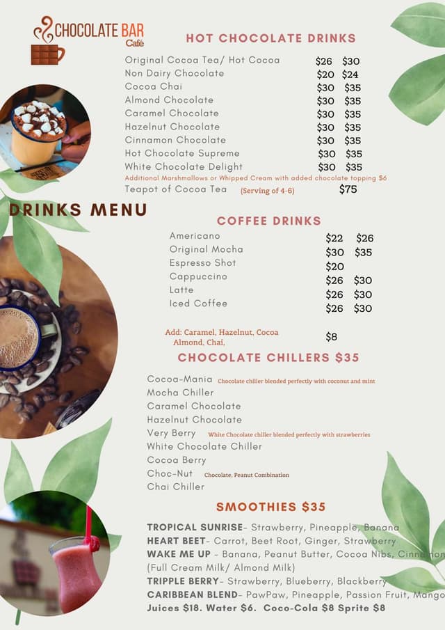 Menu - Chocolate Bar