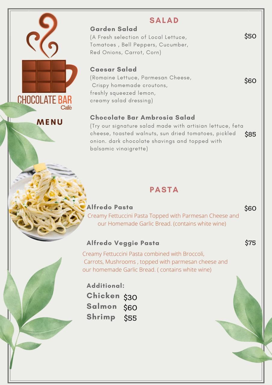Menu - Chocolate Bar