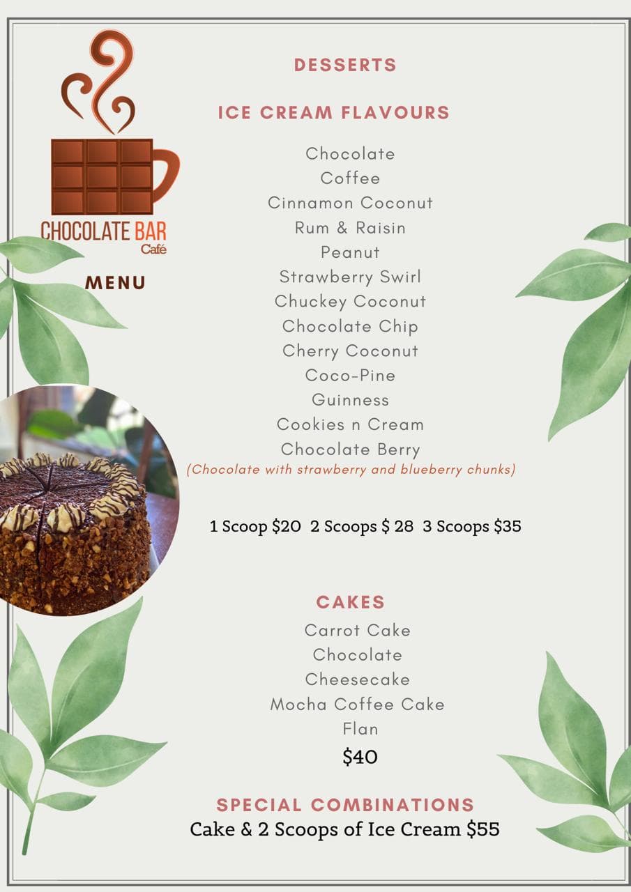 Menu - Chocolate Bar